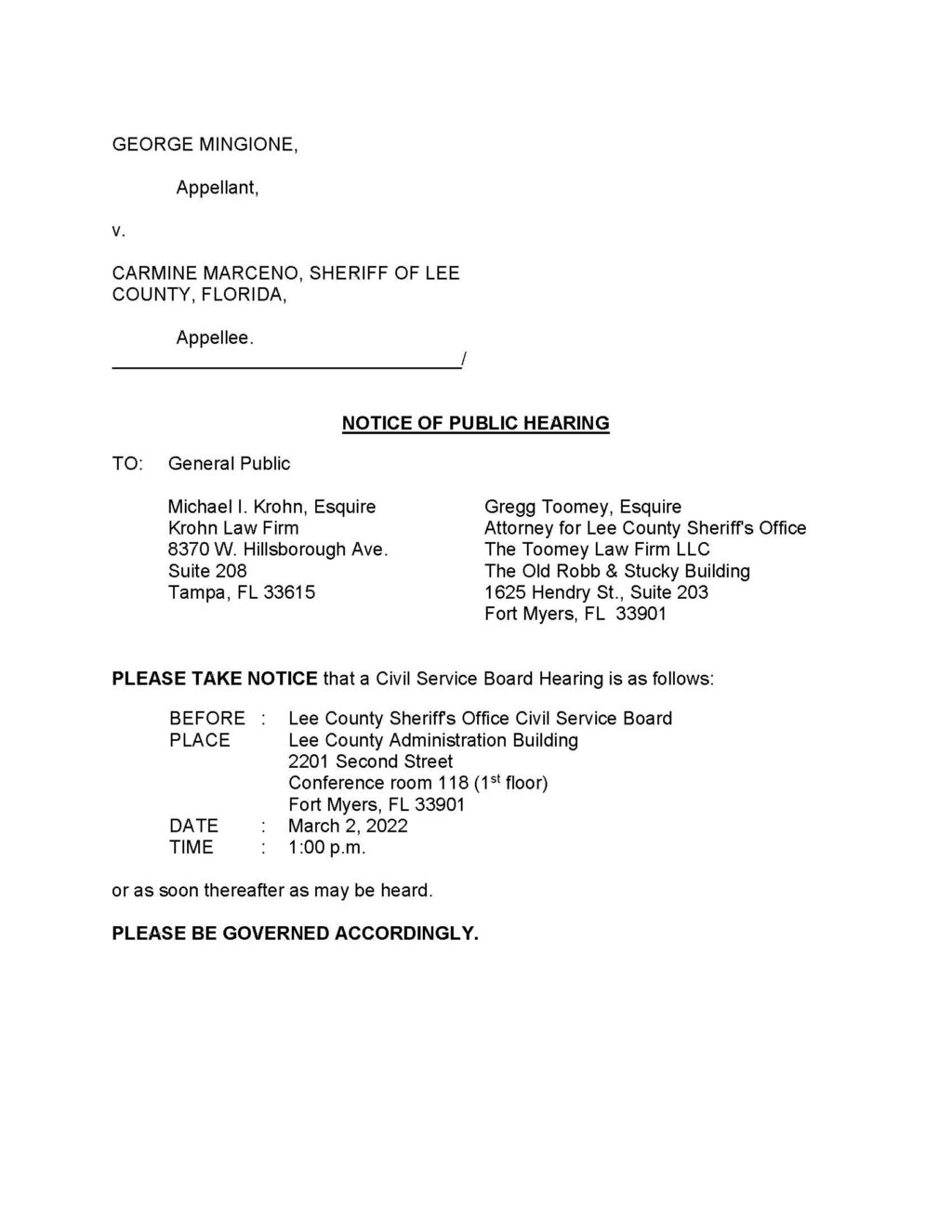 Notice of Public Hearing