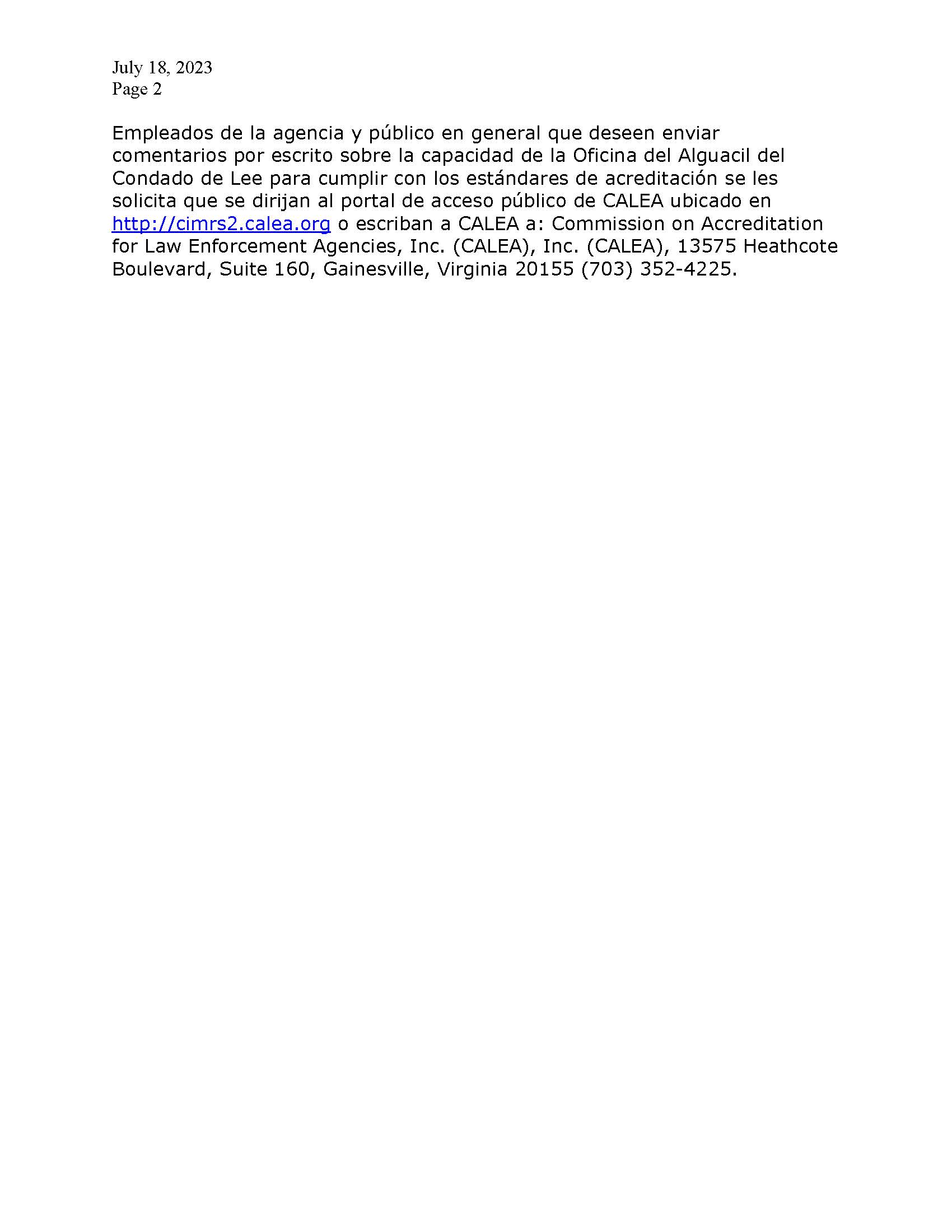 PUBLIC NOTICE – CALEA