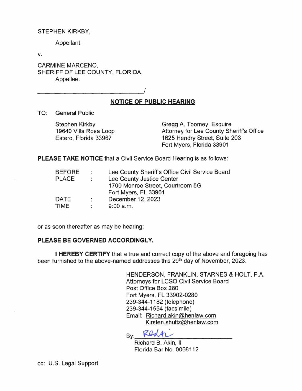 Notice of Public Hearing